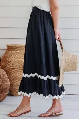 Black Ric Rac Trim High Waist Maxi Skirt – JustGraceGirl