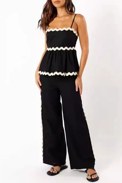 Casual Ripple Draw String Backless Contrast Sleeveless Two Pieces ...