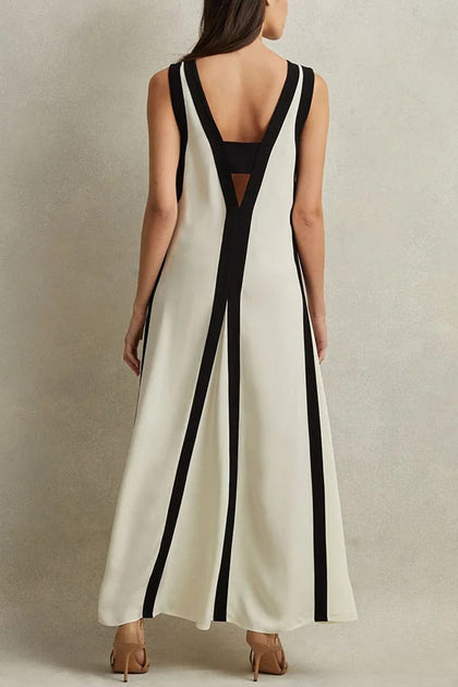 Elegant Piano Keys Reversible Style Colorblock A-line Maxi Dress ...